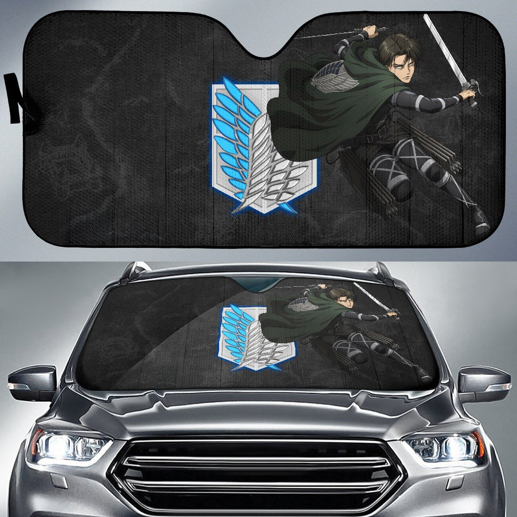 Attack On Titan Windshield Shade Angry Levi Ackerman Fighting Dark Smo – Gifury