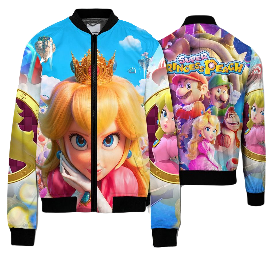 Mario Bomber Jacket Super Princess Peach Graphic Bomber Colorful Unise ...