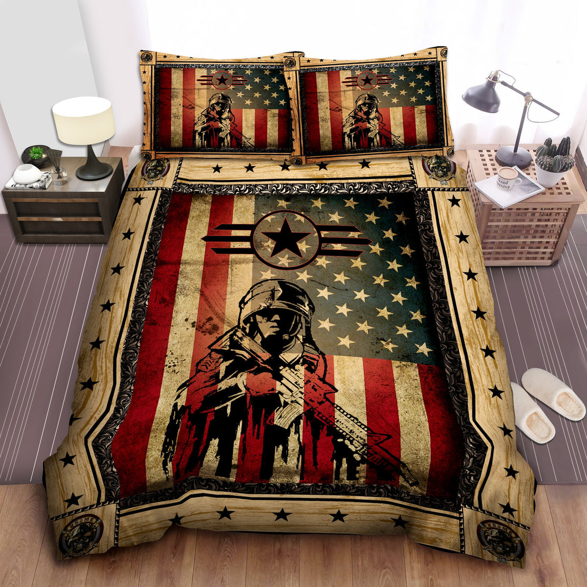Veteran Bedding Set US Army American Flag Soldier Wooden Pattern Duvet ...