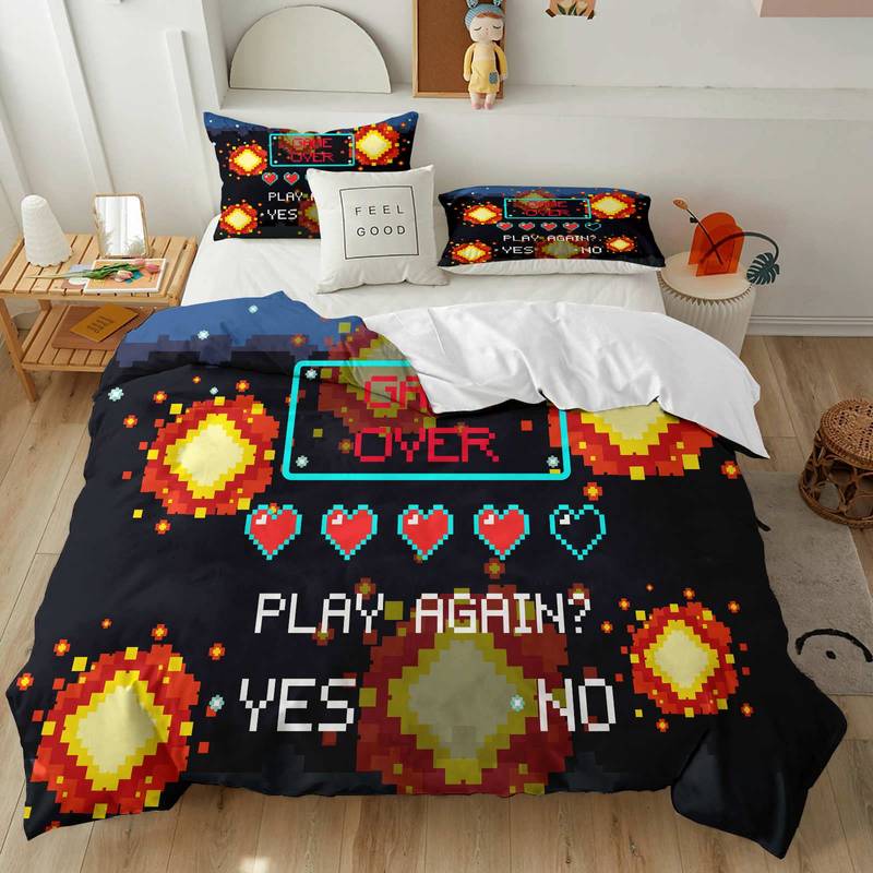 Game Bedding Set Game Over Play Again Or Not Duvet Covers Colorful Uni ...