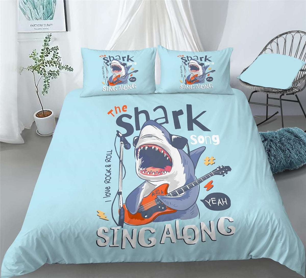 Shark Bedding Set The Shark Song Sing Along Duvet Covers Blue Unique G ...