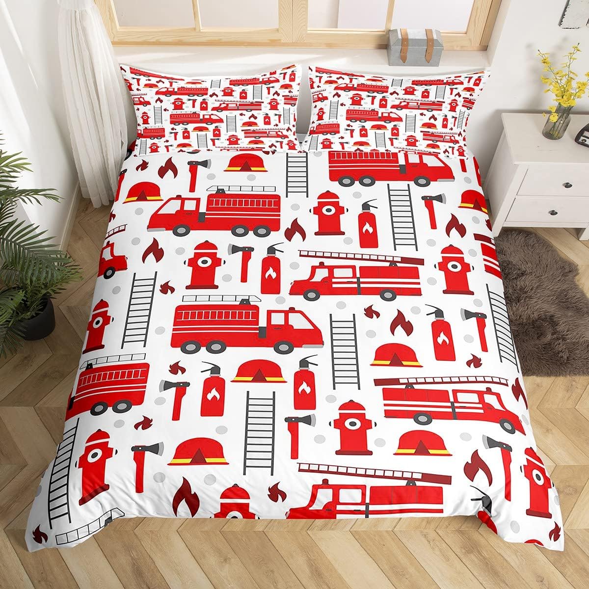 Firefighter Bedding Set Fire Truck Helmet Ladder Fire Extinguisher Pat ...