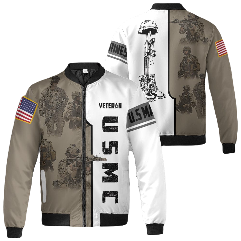 Veteran Bomber Jacket US Marine Veteran USMC Bomber White Brown Unisex ...