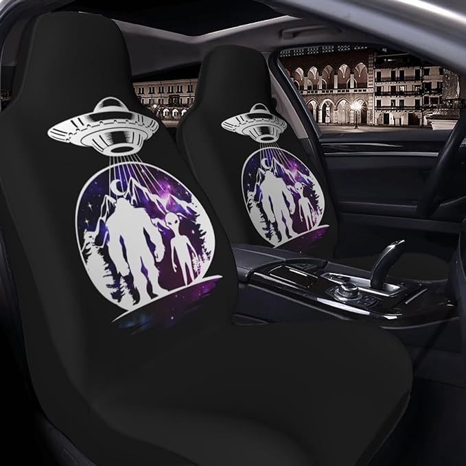 UFO Car Seat Covers UFO With Alien And Bigfoot Seat Covers Black White ...