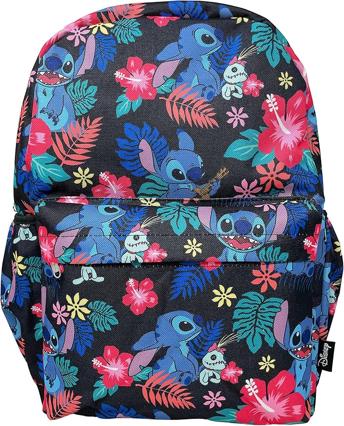 Stitch Backpack DN Stitch Poses Hibiscus Flower Pattern Backpacks Blac ...
