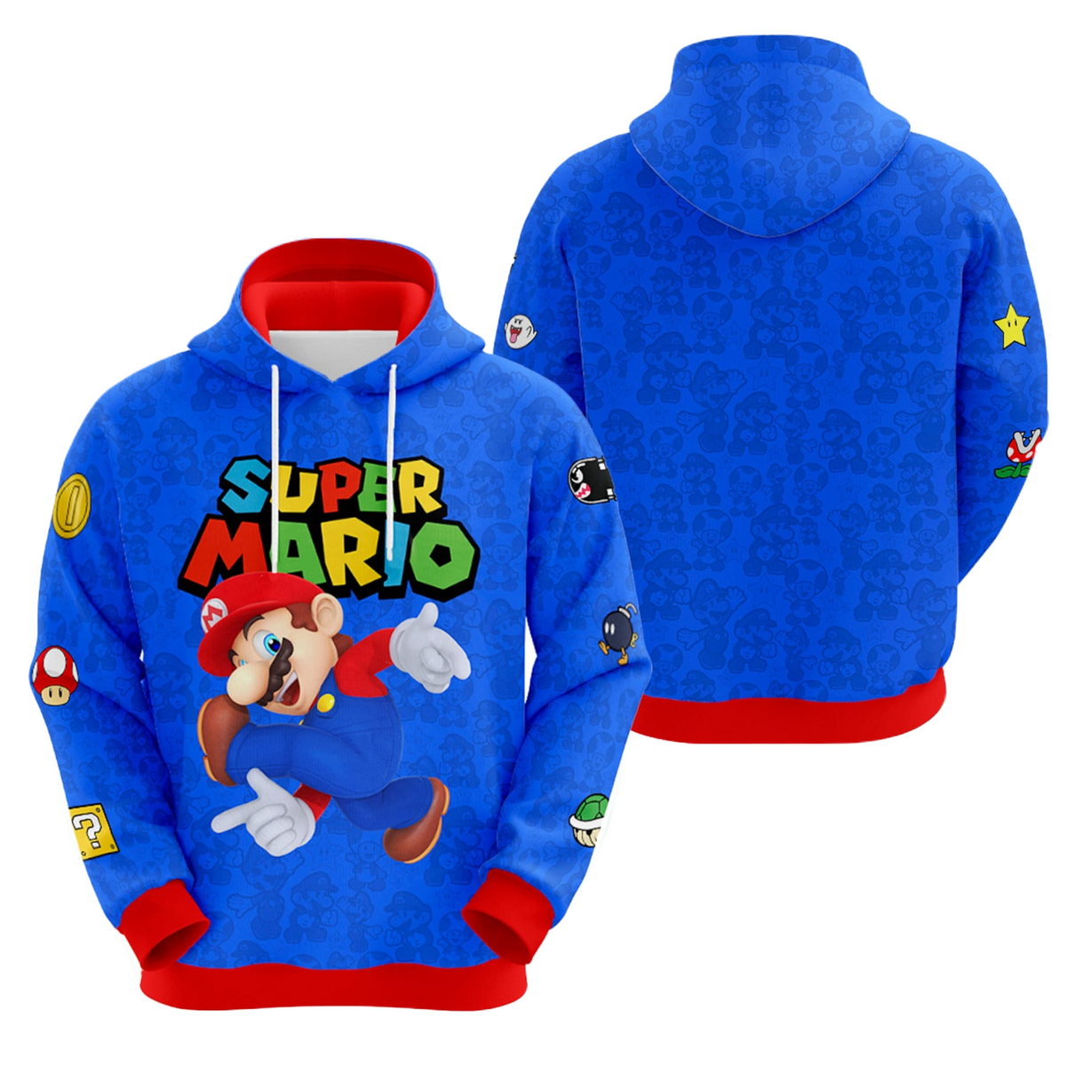 Mario Hoodie Super Mario Luigi Toad Pattern Hoodie Red Blue Unisex – Gifury