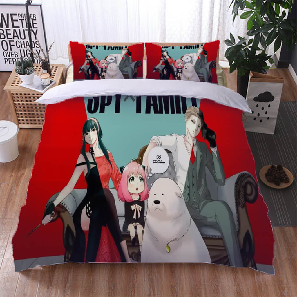 SpyxFamily Bedding Set Spy X Family On The Couch Duvet Covers Red Gree ...