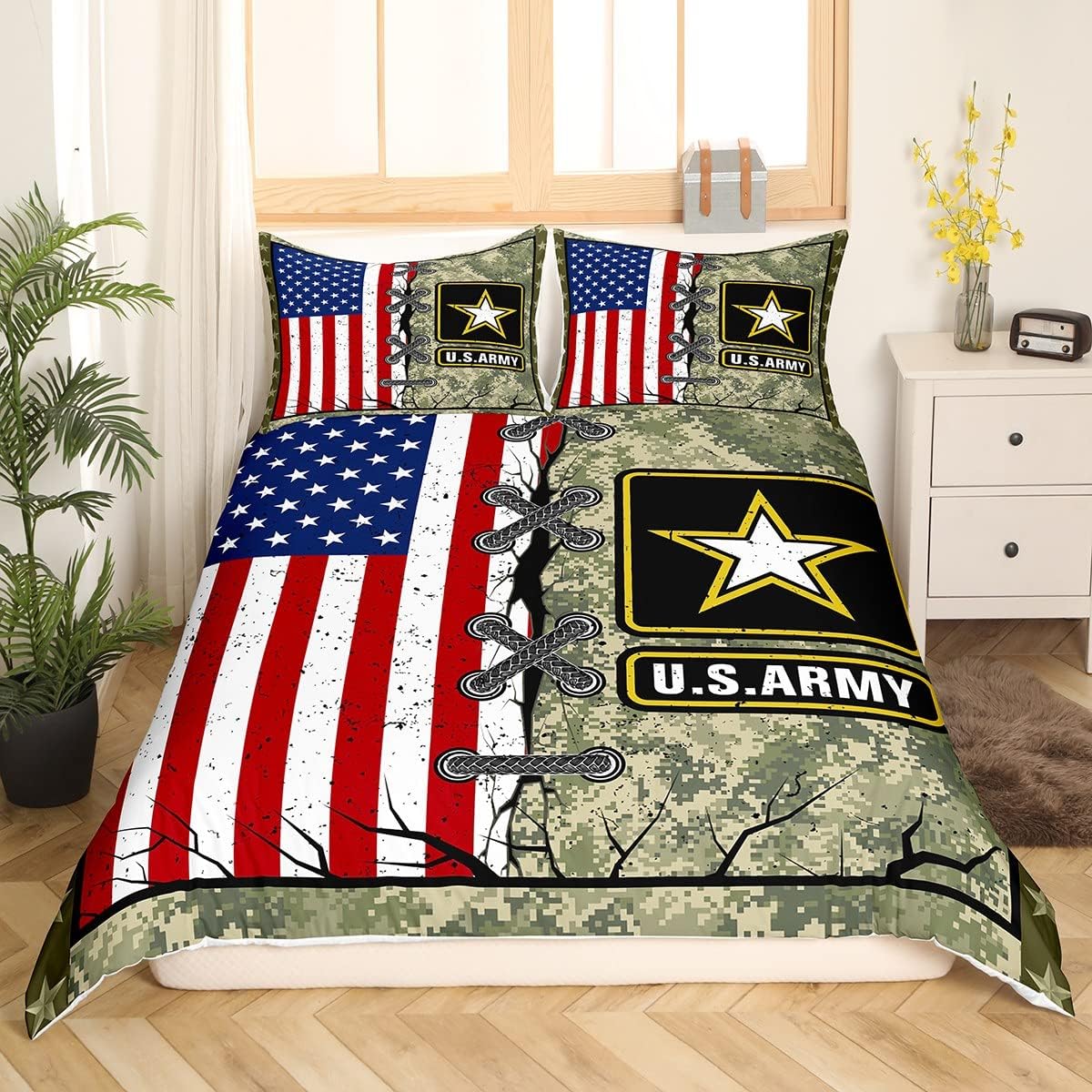 Veteran Bedding Set US Army American Flag Camoflage Pattern Duvet Cove ...