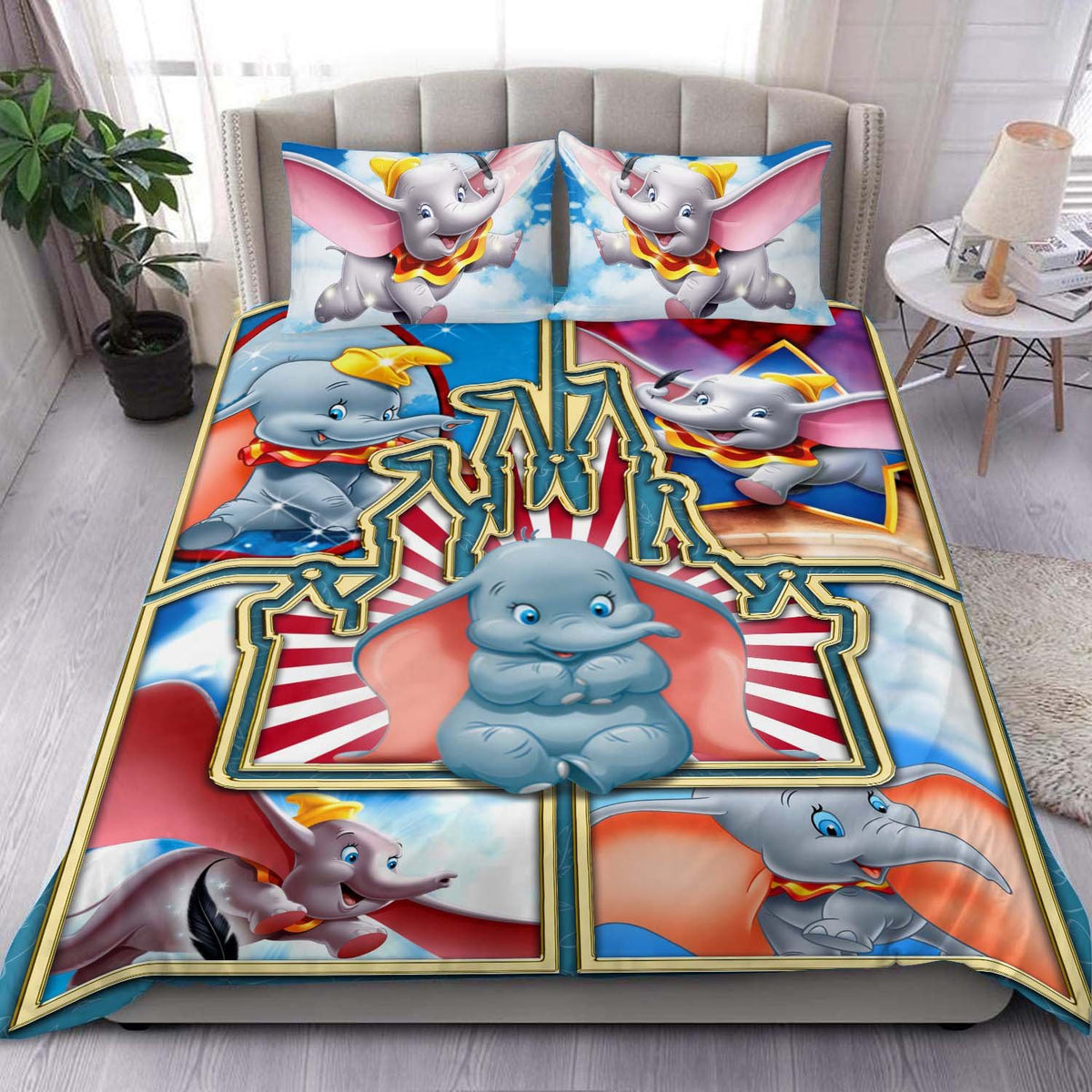DN Bedding Set Dumbo Flying Elephant Graphic Duvet Covers Colorful Uni ...