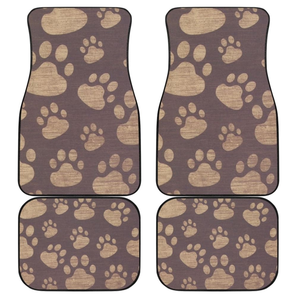 Dog Car Floor Mats Dog Paw Prints With Dark Brown Wood Pattern Car Mat ...
