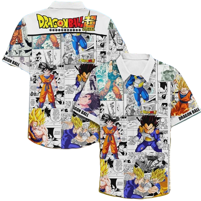 Dragon Ball Hawaii Shirt Goku Vegeta Manga Pattern Hawaiian Shirt Whit ...