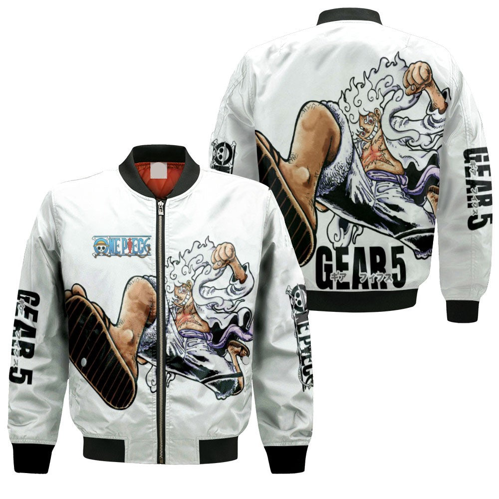 One Piece Bomber Jacket Luffy Gear 5 Graphic Bomber White Unisex – Gifury