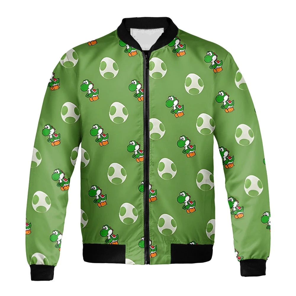 Mario Bomber Jacket Yoshi And Egg Pattern Bomber Green Unisex – Gifury