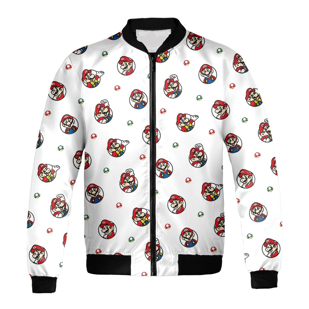 Mario Bomber Jacket Mario All Poses Pattern Bomber White Unisex – Gifury