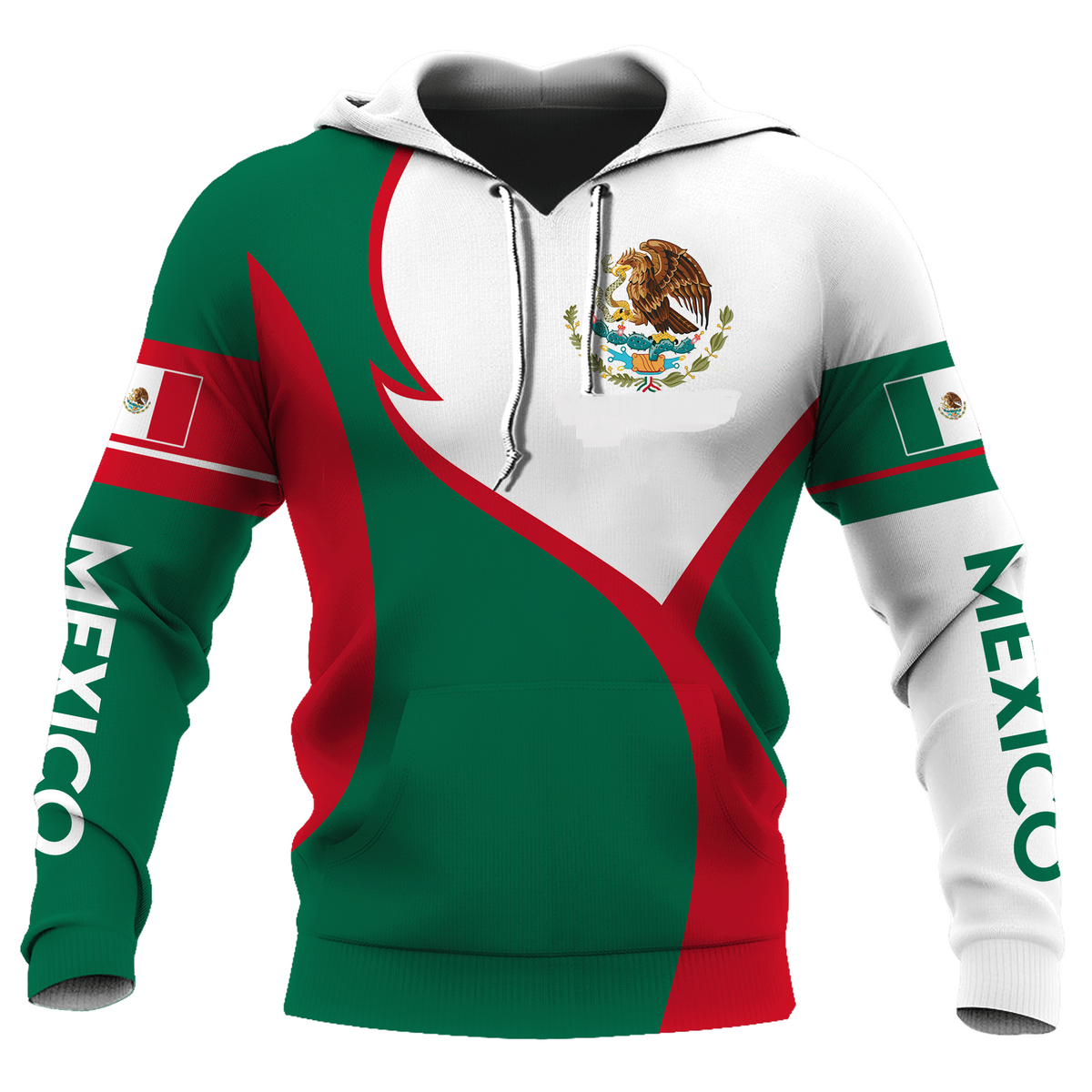 Mexico Hoodie Mexico Flag Theme Coat Of Arms Hoodie Red Green Unisex ...