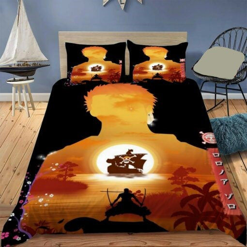 One Piece Bedding Set Roronoa Zoro Pose On Sunset Duvet Covers Black O ...
