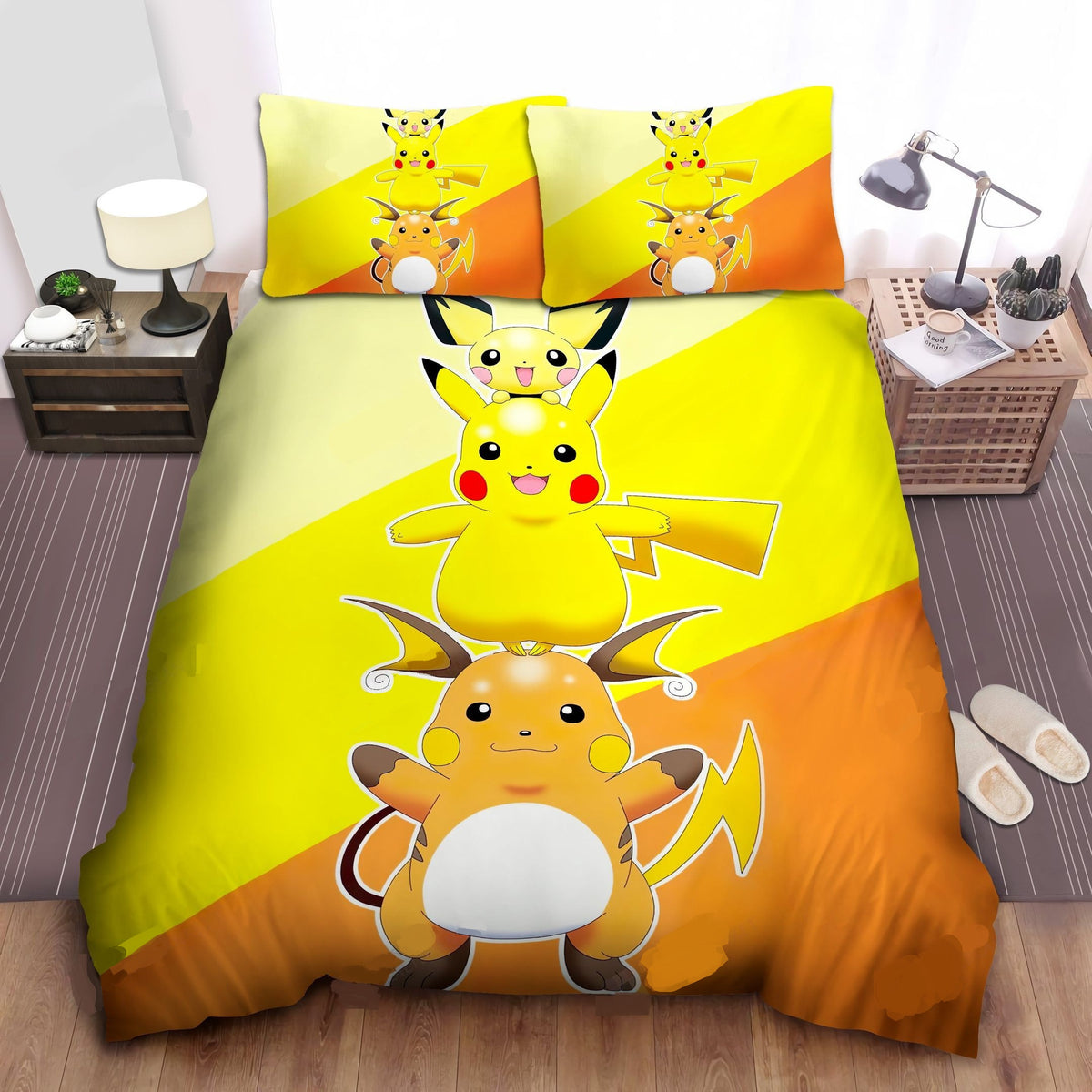 PKM Bedding Set Full Pikachu Evolution Team Duvet Covers Yellow Unique ...