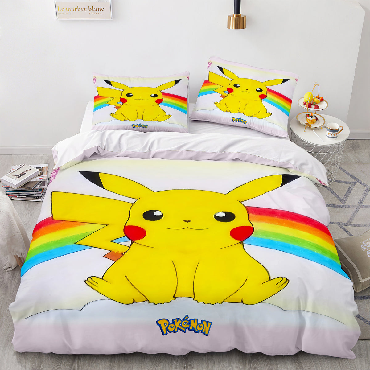 PKM Bedding Set PKM Pikachu And Rainbow Duvet Covers White Unique Gift ...