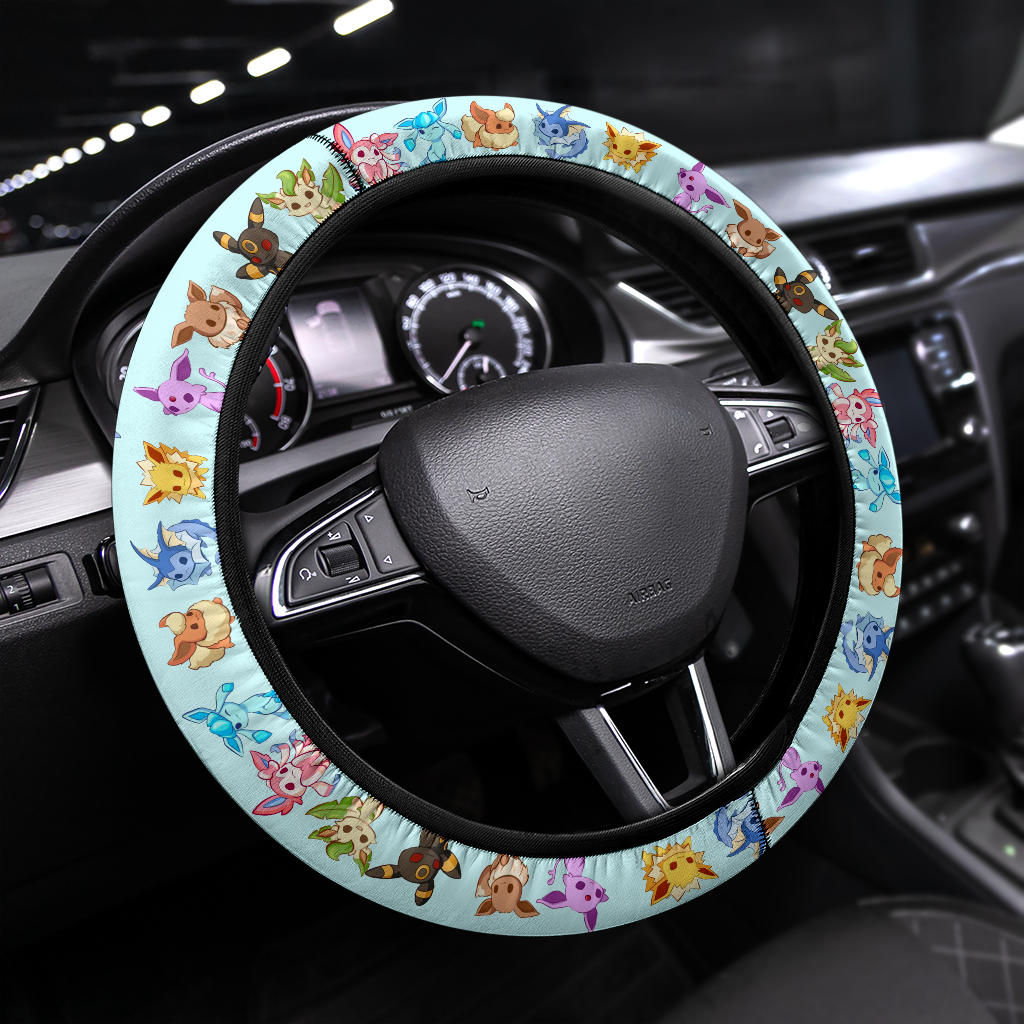 PKM Steering Wheel Cover Chibi All Type Eevee Evolution Pattern Drivin ...