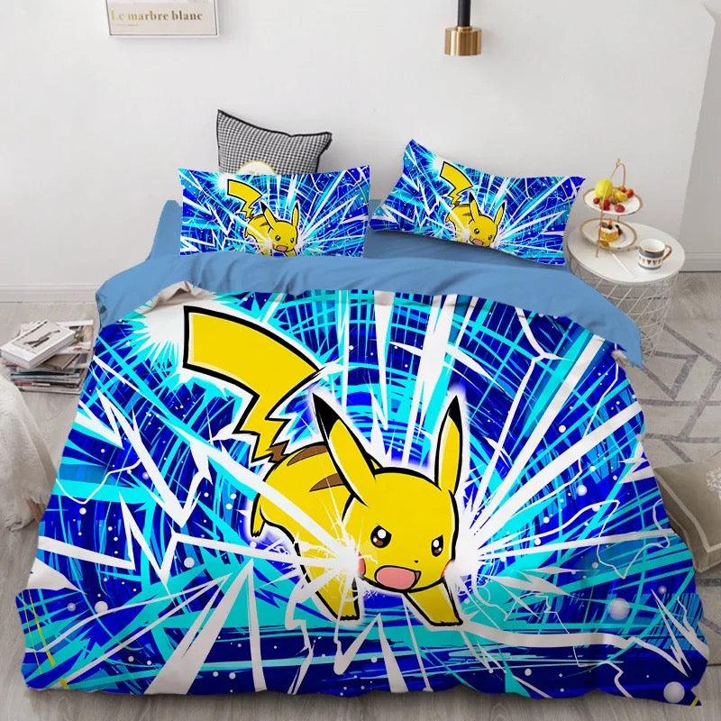PKM Bedding Set Fighting Pikachu Scene Duvet Covers Blue Unique Gift ...