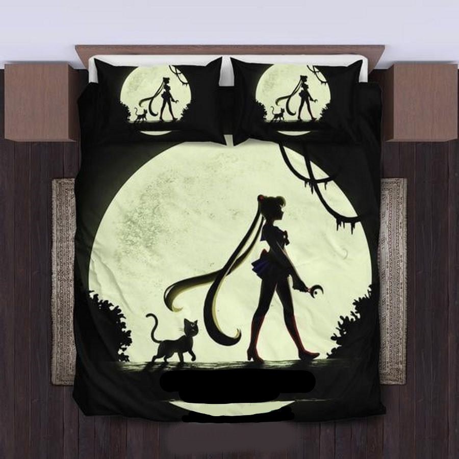 Sailor Moon Bedding Set Sailor Moon And Black Cat Silhouette Duvet Cov ...