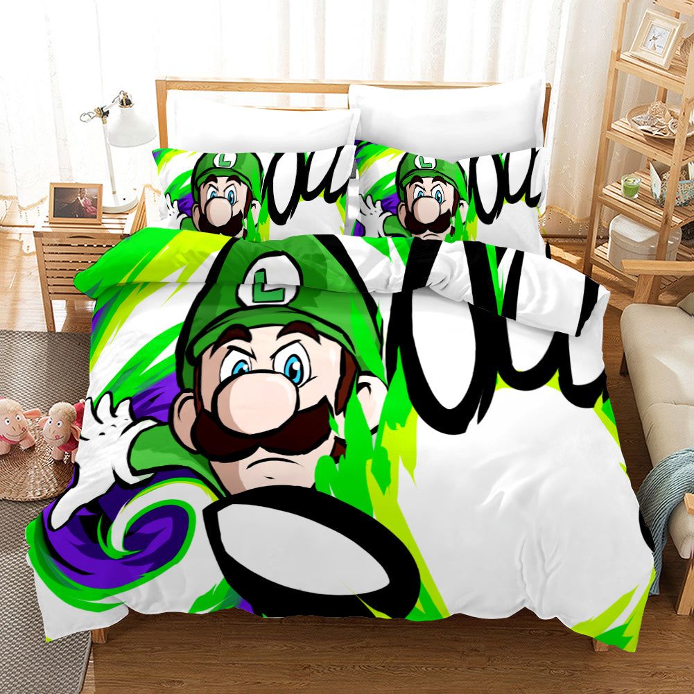 Mario Bedding Set Ultimate Mario Luigi Graphic Duvet Covers White Gree ...