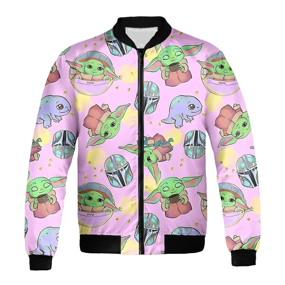SW Bomber Jacket Mandalorian Grogu The Frog Pattern Bomber Pink Unisex ...