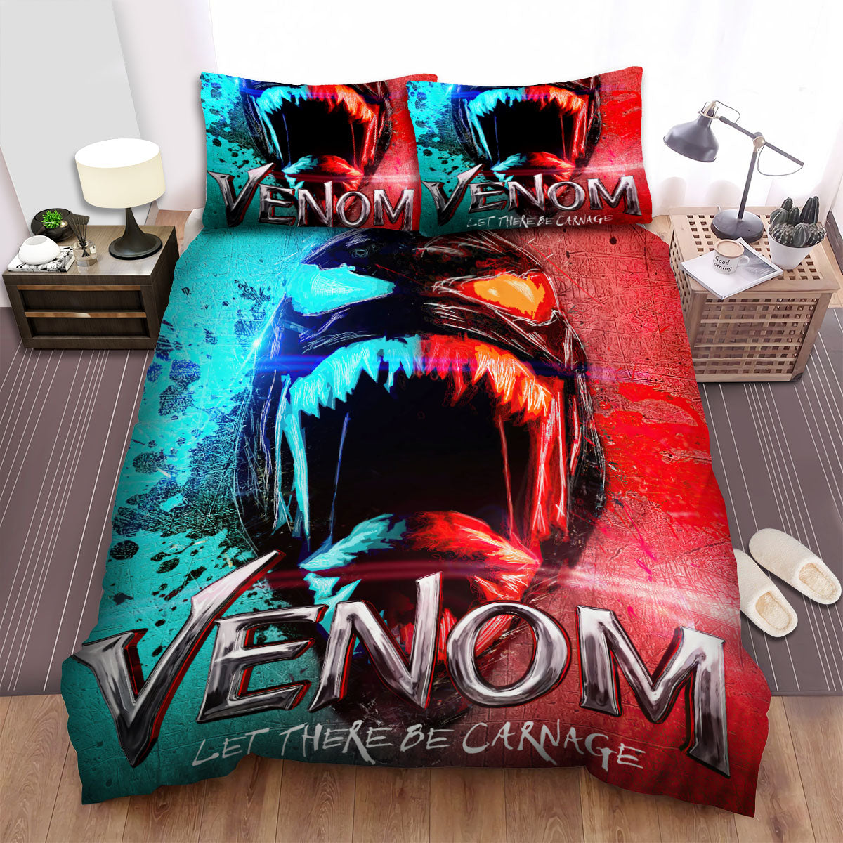 Venom Bedding Set MV Half Venom Half Carnage Face Duvet Covers Red Blu ...