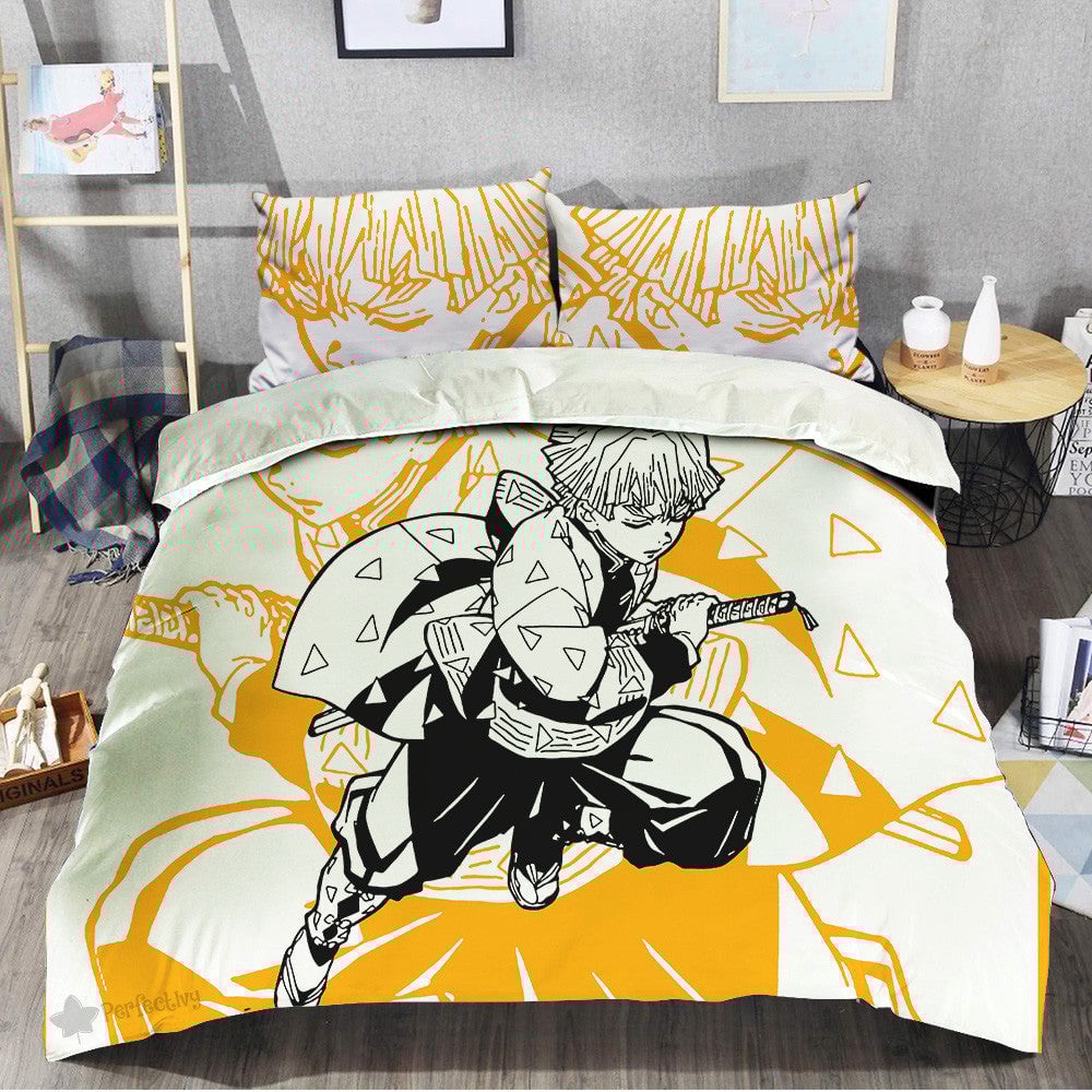 Demon Slayer Bedding Set Zenitsu Agatsuma Fighting Scene Duvet Covers ...