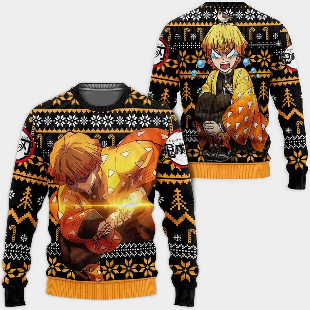 Demon Slayer Sweatshirt Zenitsu Crying Face Sweatshirt Black Yellow Un ...