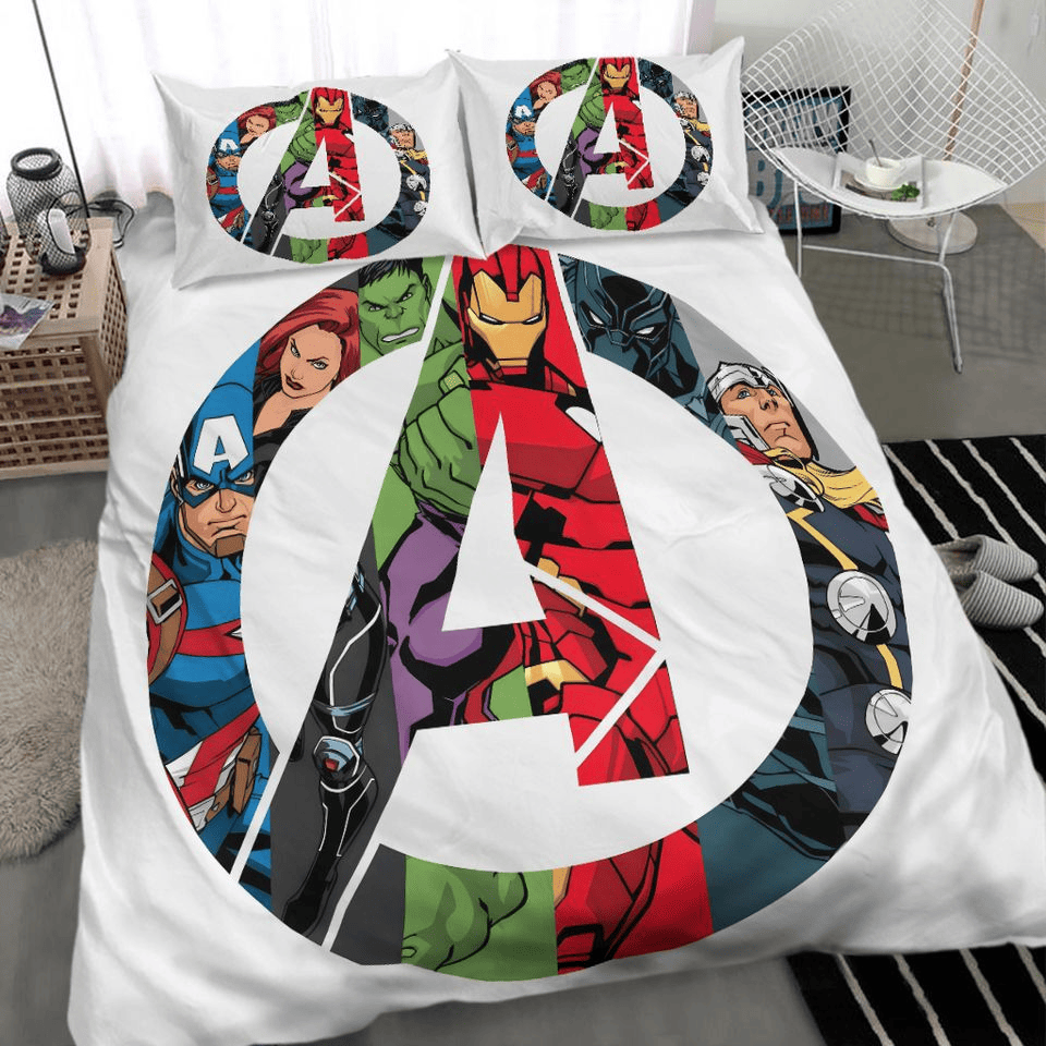 MV Bedding Set Avengers Logo Superheroes Graphic Duvet Covers White Un ...