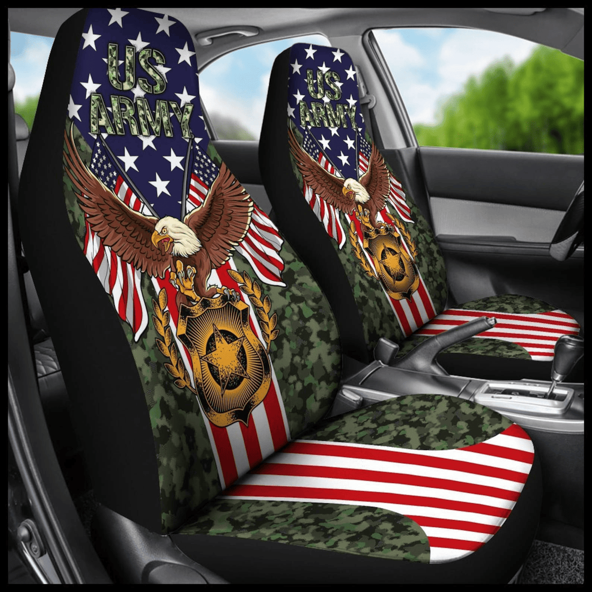 Veteran Car Seat Covers US Army Symbol Camoflage Pattern Seat Covers R ...