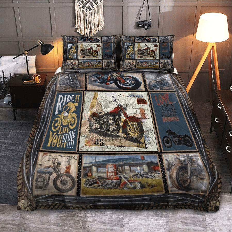 Motorcycle Bedding Set Ride It Like You Stole It Duvet Covers Gray Uni ...