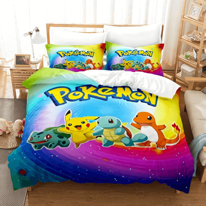 PKM Bedding Set Pikachu Squirtle Charmander Bulbasaur Duvet Covers Col ...