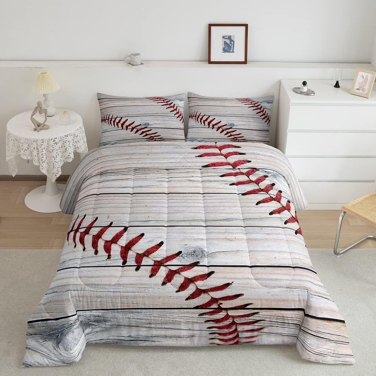 Baseball Bedding Set Baseball Stitckes Pattern Duvet Covers Gray Uniqu ...