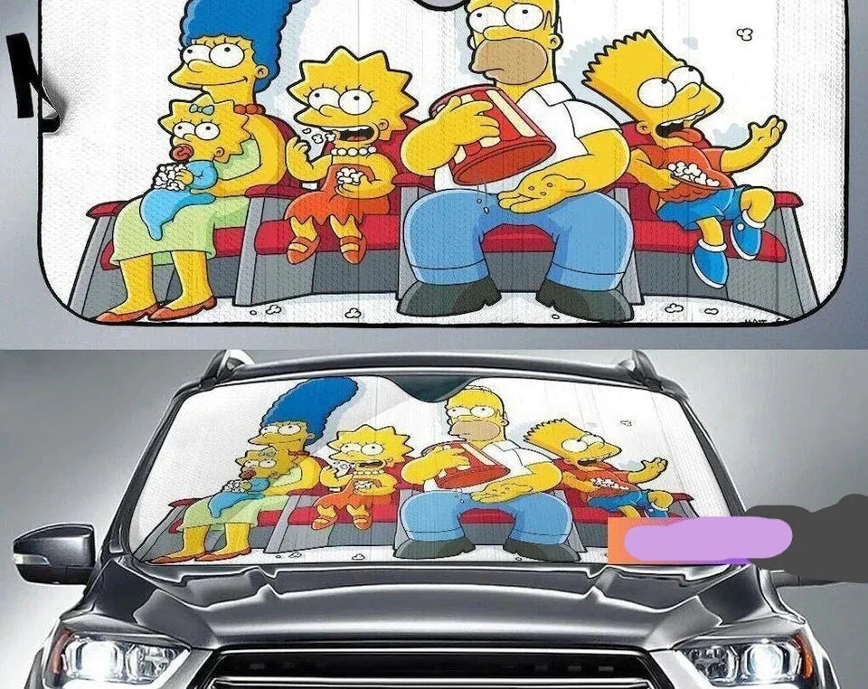 The Simpsons Car Sun Shade The Simpsons Family Watching Movie Winshiel ...