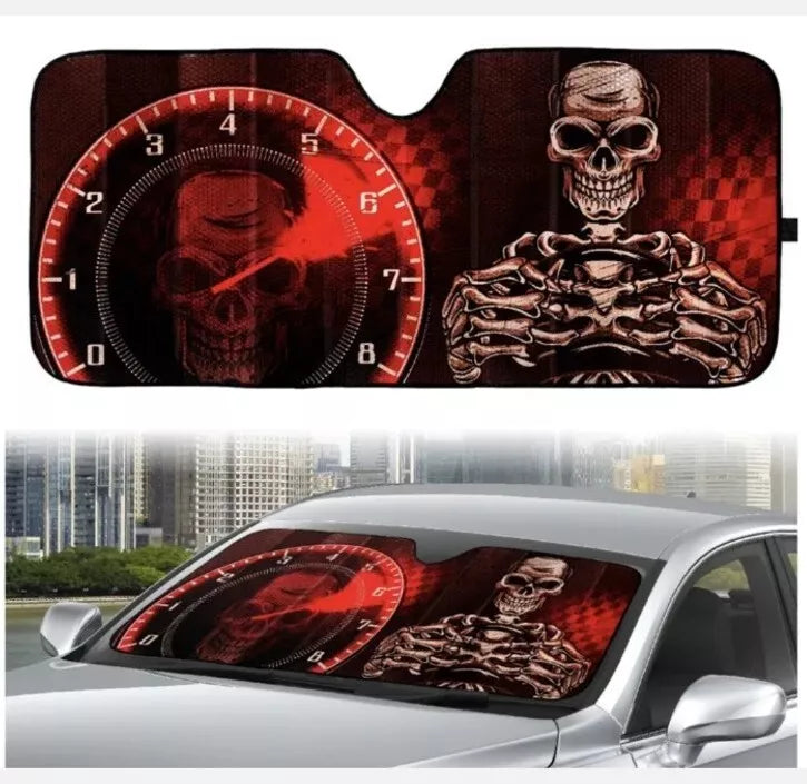 Skull Car Sun Shade Driving Skull Speed Meter Winshield Sun Shade Red ...