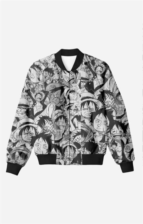 One Piece Bomber Jacket Monkey D Luffy All Emotions Bomber Black White ...