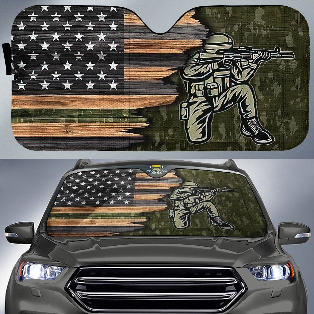 Veteran Car Sun Shade Military Soldier American Flag Camo Windshield S ...