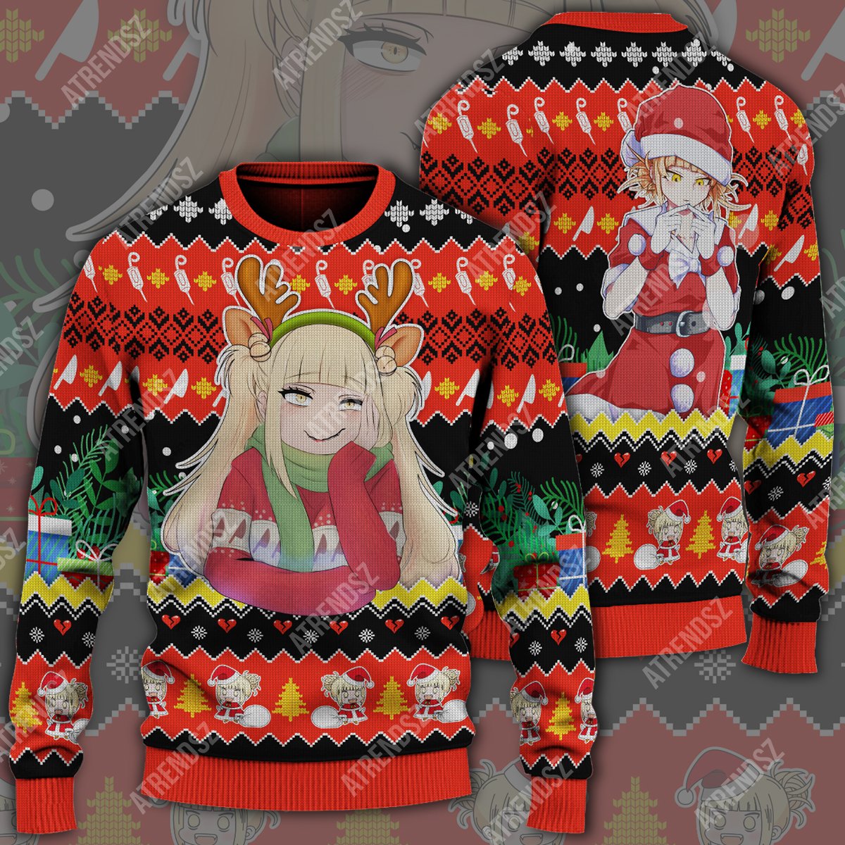 My Hero Academia Sweatshirt Toga Himiko Christmas Pattern Red Ugly Swe ...