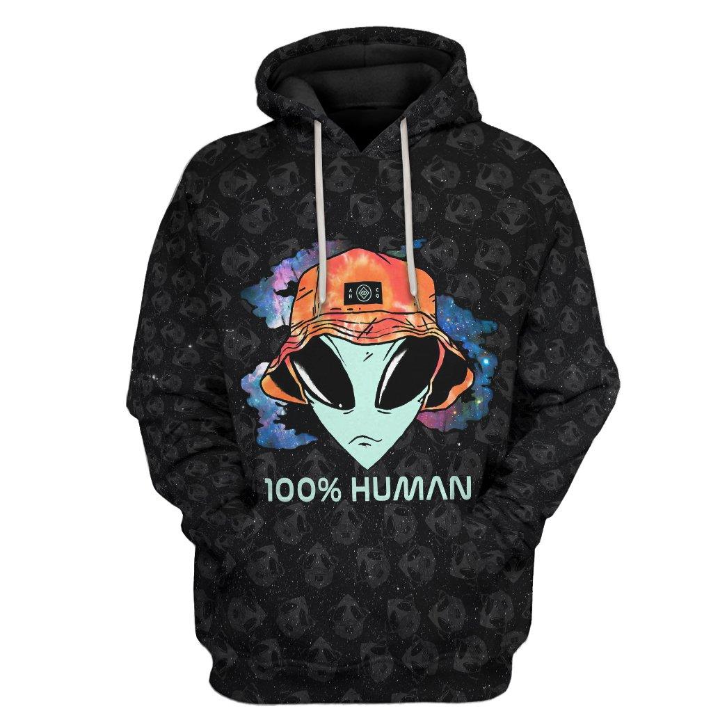 Alien Hoodie 100% Human Alien Head Pattern Black Hoodie Apparel Adult ...